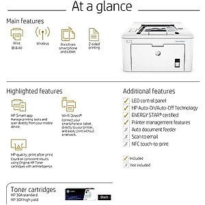 HP Laserjet Pro M203dw Single-Function Wireless Monochrome Laser Printer for Home Office, White - Print Only - 30 ppm, 1200 x 1200 dpi, 8.5 x 14, Auto Duplex Printing, Ethernet, Cbmou Printer Cable