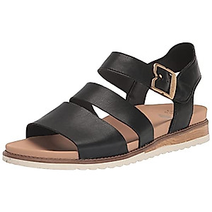 Dr. Scholl's Shoes Women's Island Glow Strappy Flat Sandal,Black Smooth,8.5