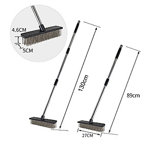 Shulemin Floor Scrub Brush Push Broom Floor Scrubber Cleaning Brush Outdoor Broom Telescopic Handle Long Handle Wire Brush for Cleaning Patio Bathroom Garage Kitchen Wall Deck Tub Tile 27cm