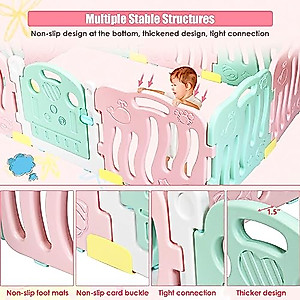 INFANS Baby Playpen, Kids Play Activity Center Yard for Toddlers, 10-Panel Safety Foldable Play Yard with Safety Lock, Adjustable Shape, Game Panel & Gate for Indoors or Outdoors (Green & Pink)