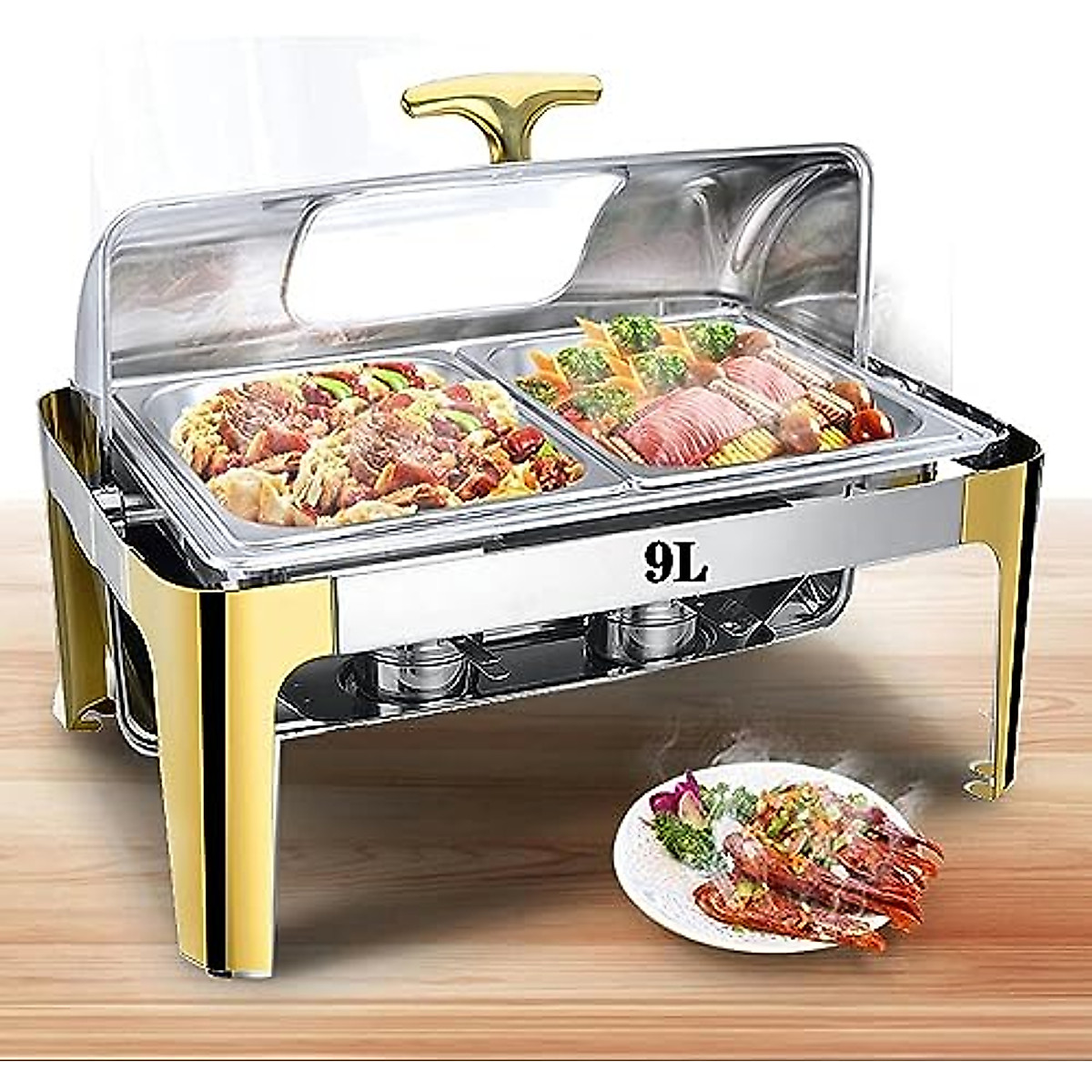 Stainless Steel Chafing Dishes with Lid for Parties 9L Commercial Food Warmer for Buffet, Buffet Server with 3 Kind of Warming Tray for Holidays, Catering, Home Dinners