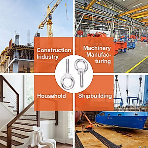 INCREWAY 6pcs Stainless Steel Eye Bolts,304 Stainless Steel M8x35mm Lifting Thread Eye Ring Bolt Screw Eyebolt