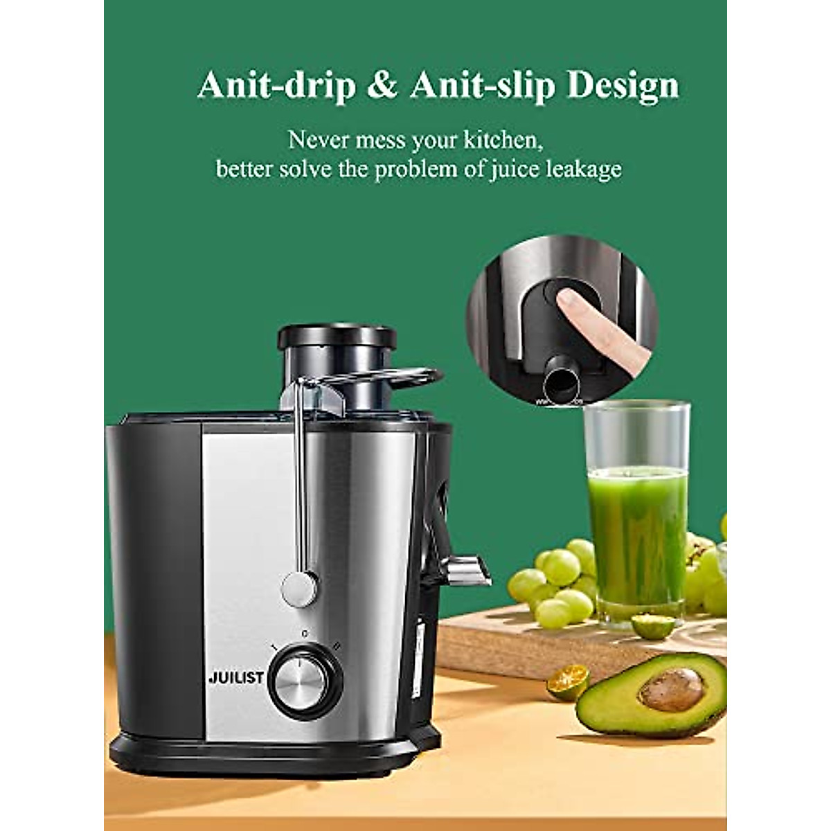 Juicer, Juicer Machines Easy to Clean, 3" Feed Chute Juicer Extractor for Whole Vegetable and Fruit, 2 Speeds Control for Soft & Hard Fruits, With Brush Easy to Clean, Anti-drip & Anti-slip Function