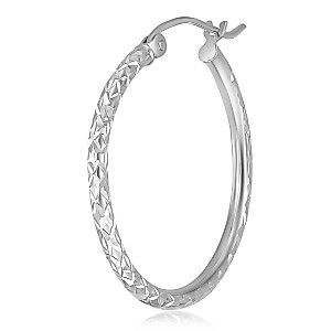 14k REAL White Gold 1.5mm Thickness Hinged Hoop Earrings (20 x 20 mm)