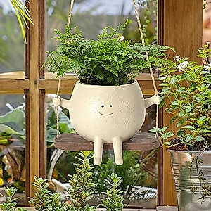 Generic Swing Face Planter Pot, Hanging Planters for Indoor Plants, Face Planters Pots Head for Indoor, Outdoor, Swinging Plant Pot Decor, Succulent Planter, Resin Flower Pots, 1