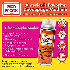 Mod Podge Spray Acrylic Sealer that is Specifically Formulated to Seal Craft Projects, Dries Crystal Clear is Non-Yellowing No-Run and Quick Drying, 12 ounce, Gloss