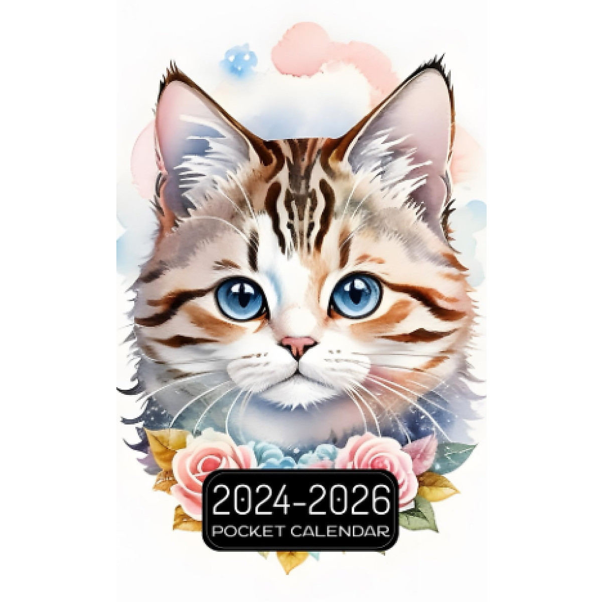 Pocket Calendar 2024-2026: Two-Year Monthly Planner for Purse , 36 Months from January 2024 to December 2026 | Cute cat watercolor sublimation | Colorful vector art | Cartoon style