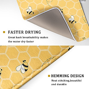 Cute Bees Dish Drying Mats Yellow Bumblebee Beehive Kitchen Pad Funny Honeybee Dish Drainer Rack Pads Absorbent Drying Cushion For Kitchen Counter Indoor 16x18 Inches