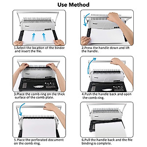 MAKEASY Comb Binding Machine for Letter Size A4 A5, Book Binder Paper Punch Binder with 100 PCS 3/8'' PVC Comb Bindings