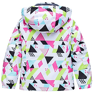 CREATMO US Girl's Waterproof Winter Snow Coat Hooded Windproof Ski Fleece Jacket Geometry 14/16