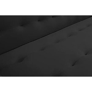 Velvet Futon Sofa Bed with 5 Golden Metal Legs, Sleeper Sofa Couch with Two Pillows, Convertible Loveseat for Living Room and Bedroom (Black)