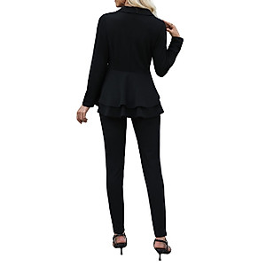 Salimdy Sexy 2 Piece Outfits for Women Long Sleeve Solid Blazer with Pants Casual Elegant Business Suit Sets Black M