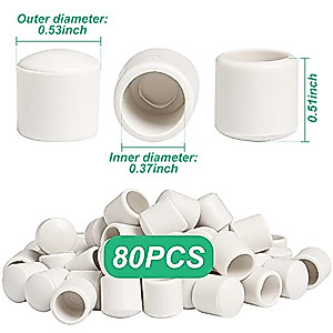 Yzyil Rubber Door Stopper Bumper Tips, 80 Pieces White Rubber Door Stopper Ends Caps Bumper Replacement Stopper Tips Rubber Doorstop Buffer Tips for Wall Floor Protection, Universal Size