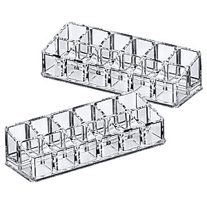 Amazing Abby - Glamour - 2-Pack 12-Slot Acrylic Lipstick Organizer, Lipstick Holder, Lip Gloss Holder, Cosmetic Storage Display, Perfect Storage Solution for Drawer and Vanity (Slot Size: 0.9" x 0.9")