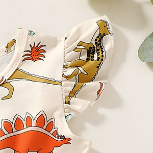 HAPPYMA Toddler Baby Girl Summer Dress Dinosaur Flutter Sleeve Dresses Outfits for Baby Girl Sundress Skirts Clothes (Vintage Dinosaur Dress, 2-3T)