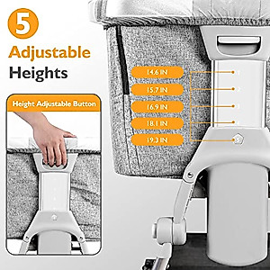SPS Baby Bassinet Bedside Sleeper with Storage Basket and Wheels,Easy Folding Bedside Crib,Adjustable Height Portable Baby Bed for Newborn Infant
