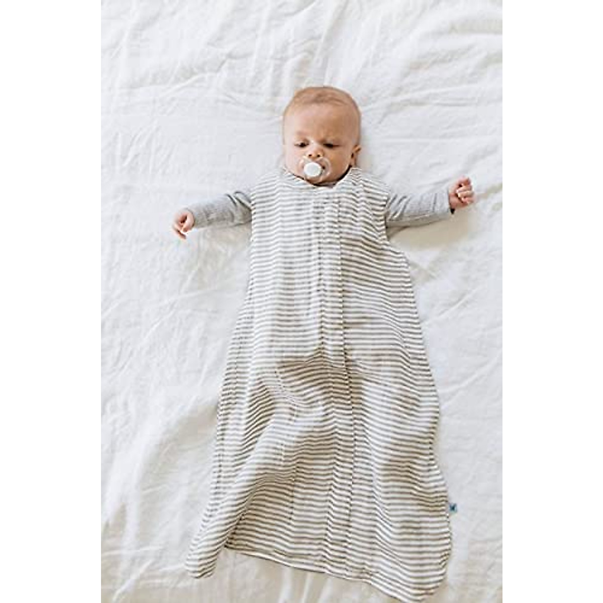 Little Unicorn – Grey Stripe Cotton Muslin Sleep Bag | 100% Cotton | Super Soft and Lightweight | Baby | Size Medium: 6-12 Months | Machine Washable | 1.1 TOG