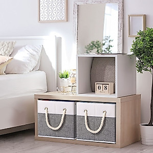 Yawinhe Foldable Storage Basket 1-Pack, Large Fabric Storage Bins with Rope Handle, Used for Organizing Shelves, Closets, Clothes Storage Box, 12.99''Lx9.05''Wx7.87''H, White/Grey