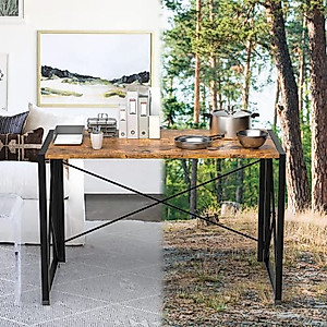 Shahoo Computer Desk 39 Inch, Folding Writing Table No Assembly, Sturdy Small Home Office Desktop, Firewood