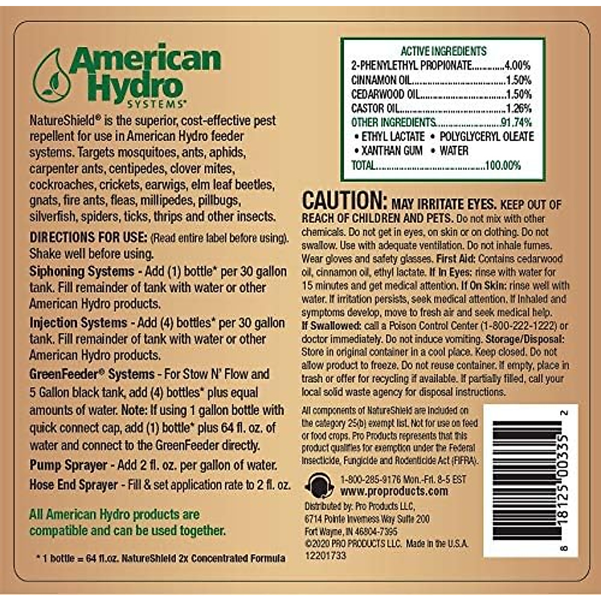 American Hydro Systems NatureShield Insect and Pest Repellent, Outdoor Bug Repellent for Patio and Lawn, Use with Irrigation Feeder System, Pump or Hose End Sprayer, 64 Oz
