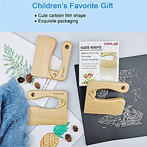 LUOLAO Wooden Kids Knife for Cooking and Safe Cutting Veggies Fruits, Cute Fish Shape Kids Kitchen Tools, 2-5 Years Old Applicable