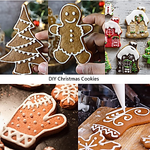 Christmas Cookie Cutters,6 Pcs Large Size Santa Face,Christmas Sock,Glove,Tree,Gingerbread Men,House Shapes Stainless Steel Molds for Cakes,Biscuits,Sandwiches,fondant and Pancakes