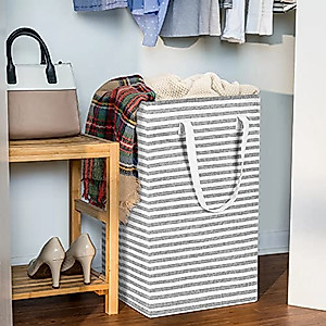MecTo 72L Collapsible Laundry Hamper Freestanding Laundry Basket with Easy Carry Long Handles, Foldable Clothes Hamper Storage Basket for Bathroom Bedroom Dorm, Grey