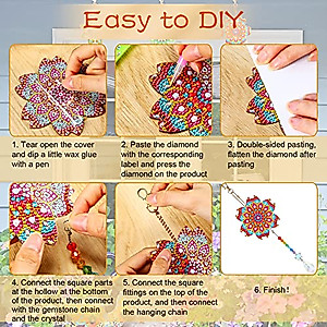 Macarrie 3 Pack Rhinestone Painting Suncatcher Wind Chime Double Sided Crystal Rhinestone Painting Hanging Ornament Flower Shape Suncatcher Kit for Adults DIY Window Home Garden(Stylish Style)