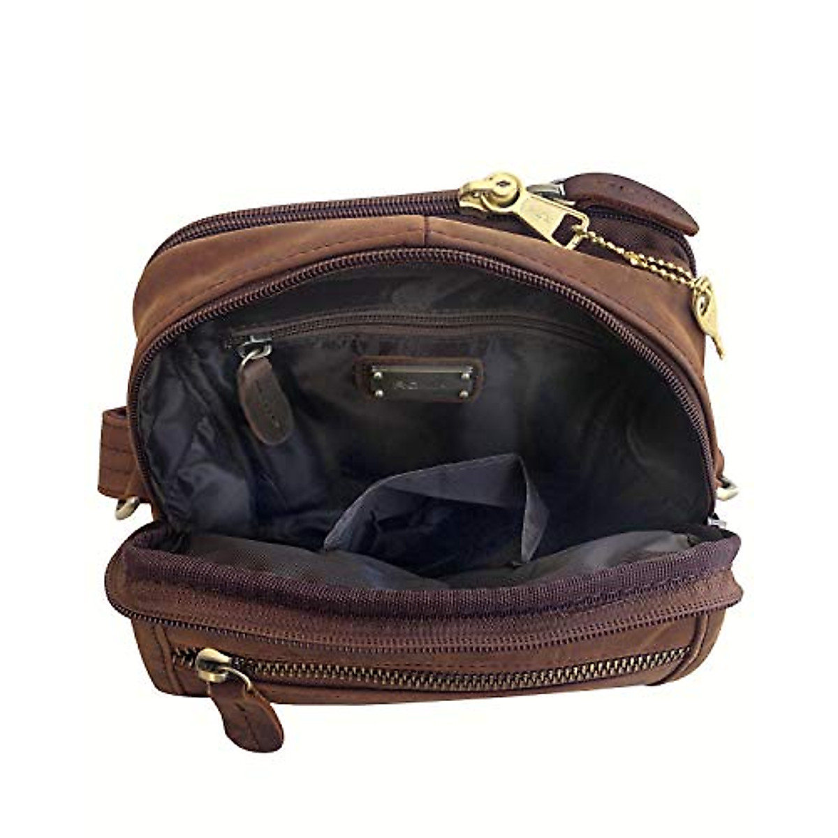 Roma Leathers Gun Concealment Square Body Bag - Zippered Pocket, Adjustable and Lockable Holster - Brown