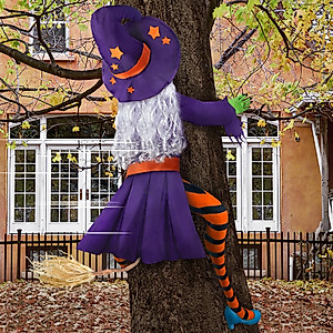 Crashing Flying Witch Halloween Decorations (63''H), Hanging into Tree Porch Pole Witches for Outdoor Front Yard Garden Patio Outside Party Decor