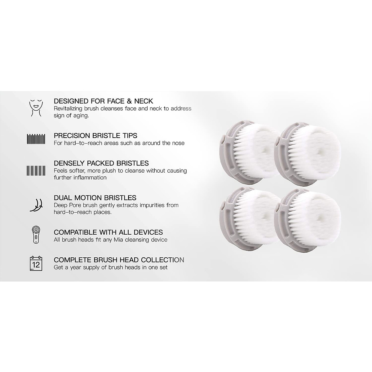 Facial Cleansing Brush Heads with Luxe Cashmere Face Brush Head | Super Soft, Suitable for Sensitive, Delicate and Dry Skin, 4pack