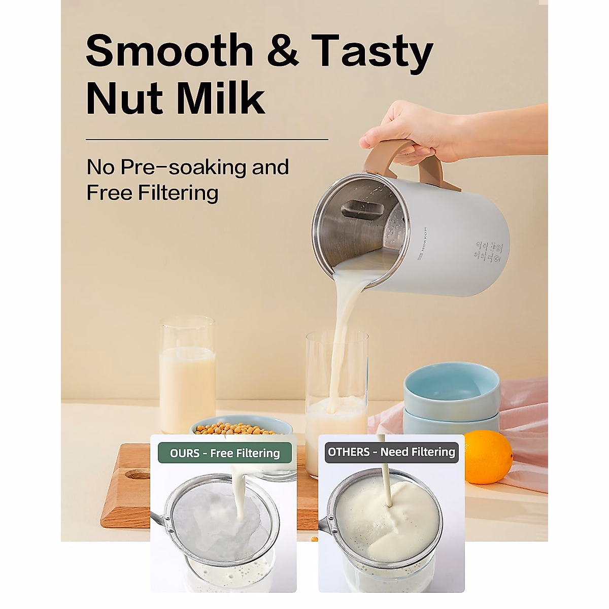 MOKKOM Nut Milk Maker, Automatic Almond Milk Machine for Homemade Plant-Based Milk, Oats, Soy, Dairy Free Beverages, 20 oz Soy Milk Maker with Delay Start/Keep Warm/Self-Clean/Boiling, Pearl White