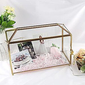 Vetoo 10.2x8.3x5.9inches Gold Glass Card Box with Lock and Slot,Wedding Card Boxes for Reception,Graduation,Gift Cards,Party,Baby Shower, Clear Geometric Terrarium Centerpiece Gift.