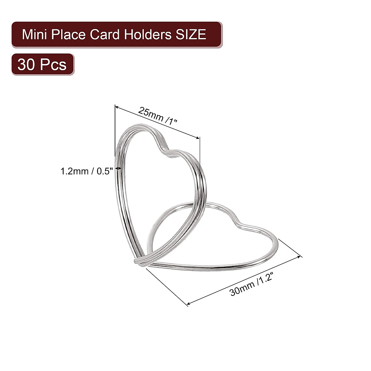 uxcell 30Pcs Heart Shape Table Number Holders Mini Place Card Holders Carbon Steel Picture Holders for Tables Centerpieces, Wedding Reception, Parties, Banquets, Silvery