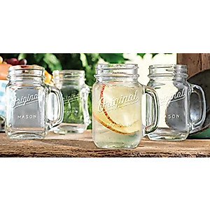 Glaver's Mason Jar 16 Oz. Glass Mugs with Handle and Lid Set Of 6 Old Fashioned Drinking Glass Bottles Original Mason Jar Pint Sized Cup Set.