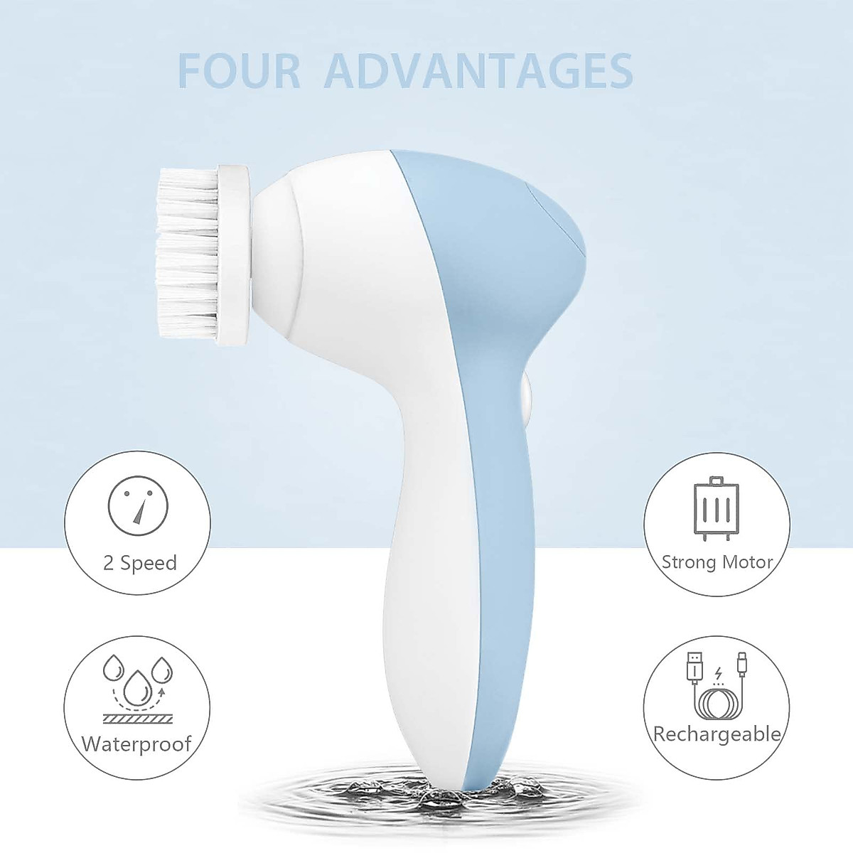 Waterproof Facial Cleansing Spin Brush Set with 3 Exfoliating Brush Heads - Rechargeable Face Scrubber Cleanser Brush by CLSEVXY - Face Brush for Gentle Exfoliation and Deep Scrubbing