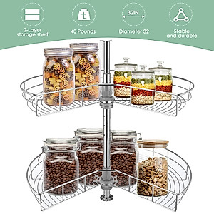 32'' Kidney Chrome Lazy Susan MATHOWAL 2-Shelf Kitchen Cabinet Blind Corner Kidney Shaped Corner Organizer Storage RackIUS Store