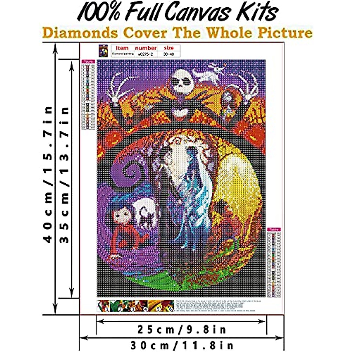 DIY Diamond Painting Jack and Sally Halloween 12x16Inch, Full Round Drill Kits Nightmare Before Christmas Cross Stitch Mosaic Art for Adults Relax & Home Wall Decor Festival Gift