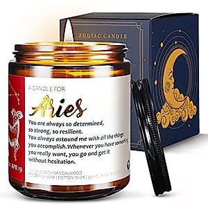 Aries Gifts for Women - Aries Scented Candles 丨 Zodiac Soy Candle 丨 Astrology Candles for Best Friends, Women, Sisters 丨 Astrology Gifts for Women 丨 Candles for Home Scented - 7oz