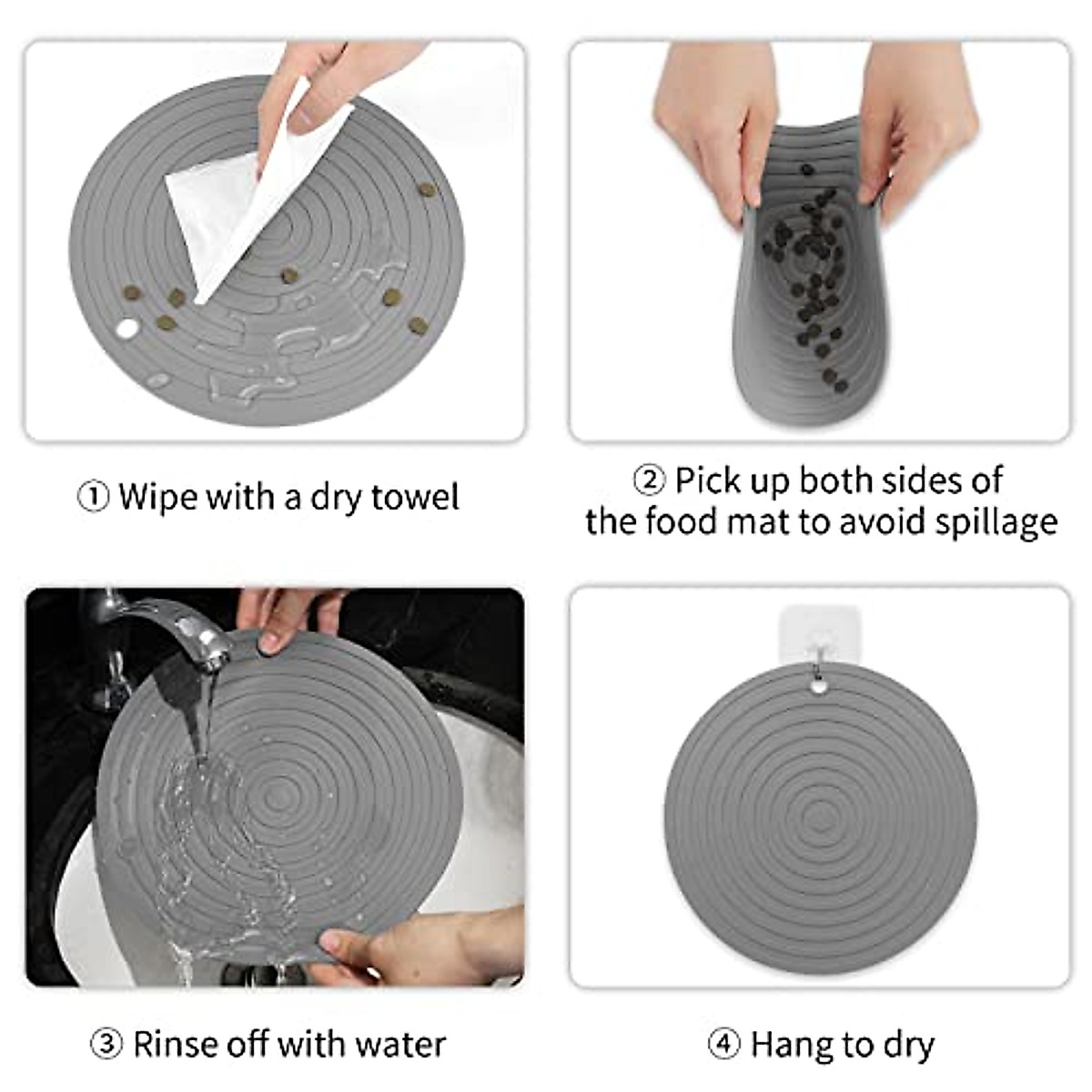 Ptlom Pet Food Mat for Dog and Cat Placemat 2 Pcs, Mat for Prevent Food and Water Overflow, Suitable for Medium and Small Pet, Silicone, 9.5"* 9.5"