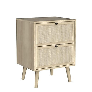 Rattan Nightstand Set of 2, End Table rattan bedside table Side Table with 2 Hand Made Rattan Decorated Drawers Wood Accent Table with Storage 2-Drawer for Bedroom, Living Room, Natural 2 Pack