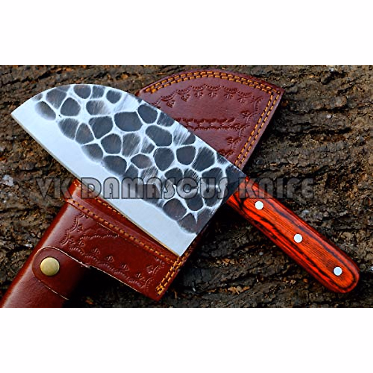 Handmade forged Carbon Steel butcher Serbian Cleaver Chopper Kitchen Chef Knife Pakka Wood Handle comes with Leather Sheath DW4095