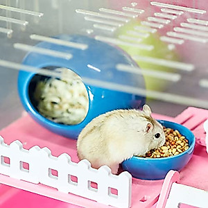 Howise Small Pet Animal Houses Habitats Decor and Food Bowl for Dwarf Gerbils Hamster Sand Bath Container, Ceramic Hamster Hideout Hut Cave Bathtub Bed House, Hamster Bathroom Cage