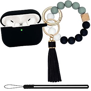 KOUJAON Compatible with Airpods Pro 2nd Generation Case Cover 2022, Soft Silicone Protective Cover with Bracelet Keychain for Apple Airpods Pro 2 Case for Women Girls (Black)