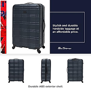 Ben Sherman Nottingham Lightweight Hardside 4-Wheel Spinner Travel Luggage, Naval, 28-Inch Checked