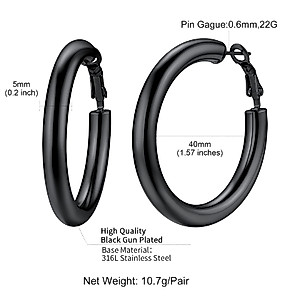 Hoop Earrings 40mm Diameter| Black Hoop Earrings Lightweight Hypoallergenic Earring Minimalist Jewelry