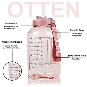 OTTEN Gallon Water Bottle with Time Marker - Water Bottles with Bottle Brush, Reusable Tritan Gym Water Bottle with Handle, BPA Free Leak Proof Water Jug (Pink, 128 Ounces)