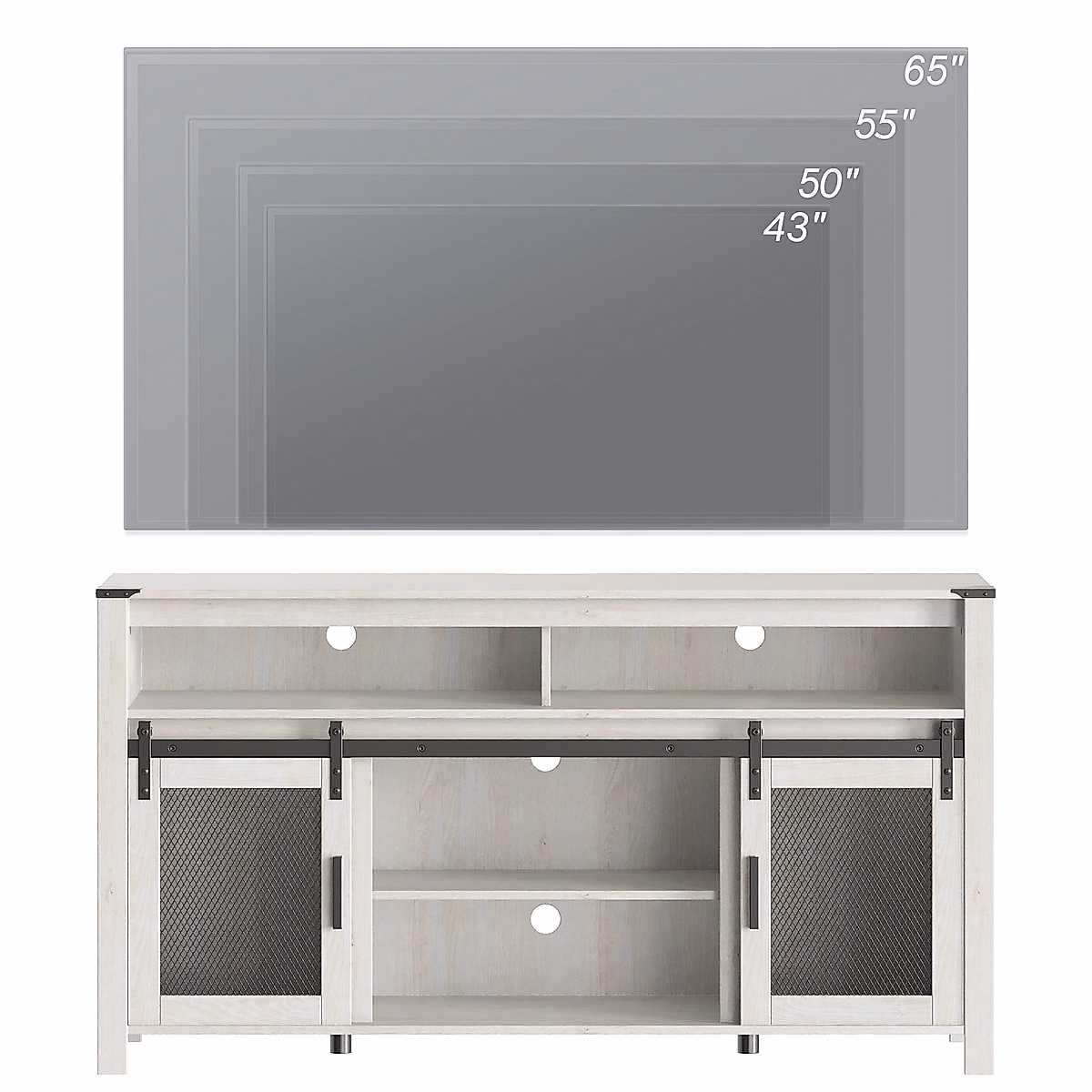 WAMPAT TV Stand for 65+ Inch TV, Farmhouse 32" Tall Highboy Entertainment Center w/Sliding Mesh Doors, Rustic Media Console w/Storage Shelf, Wood Television Stand for Living Room, Antique White