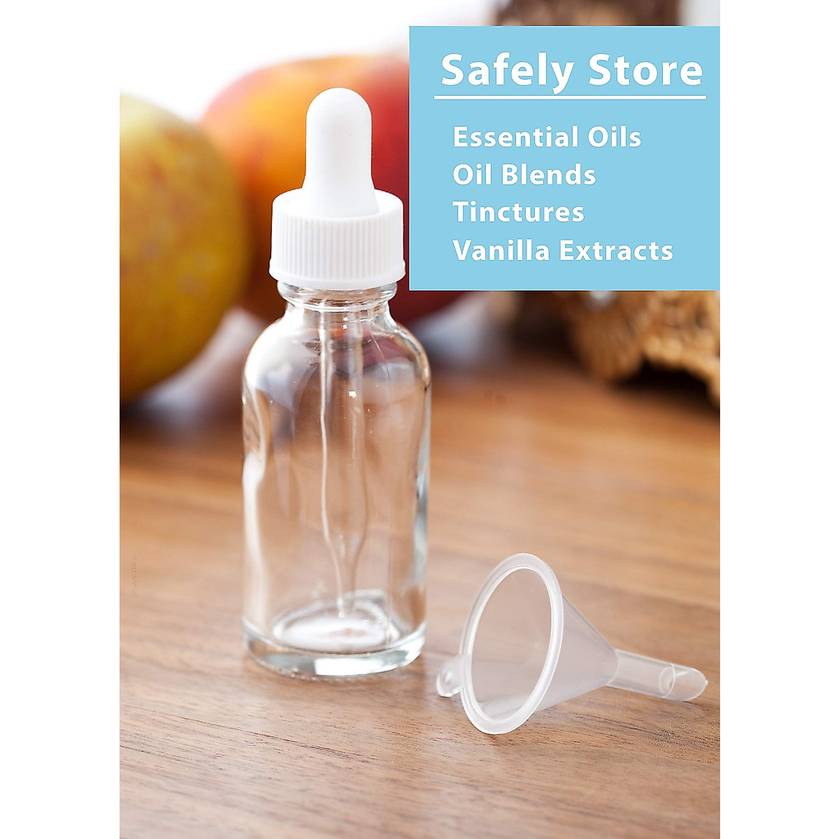 JUVITUS 1 oz / 30 ml Clear Glass Boston Round Bottle with White Dropper + Funnel (12 Pack)