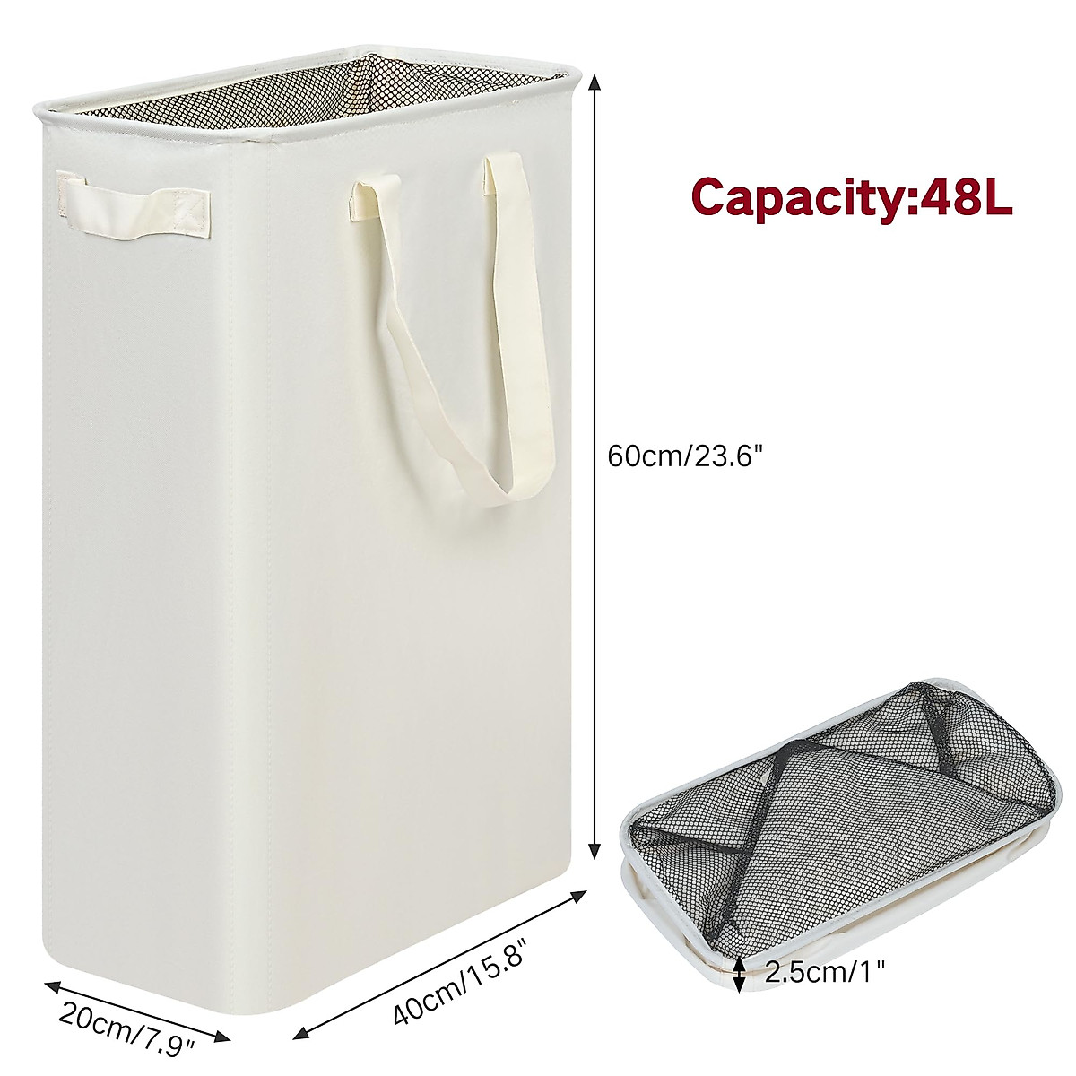 efluky Laundry Basket, Dirty Clothes Basket with Handles, Foldable Laundry Basket for Clothes, Tall Laundry Basket for Laundry Room, Dorm and Bedroom, 12.7 Gallons(48L) Beige